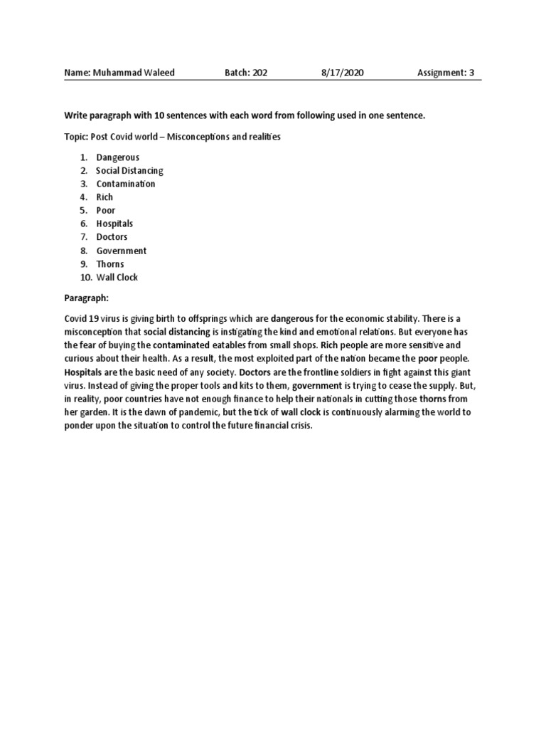 Assignment 10 Word Sentences | PDF