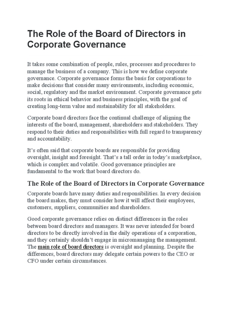 Role of Board | PDF