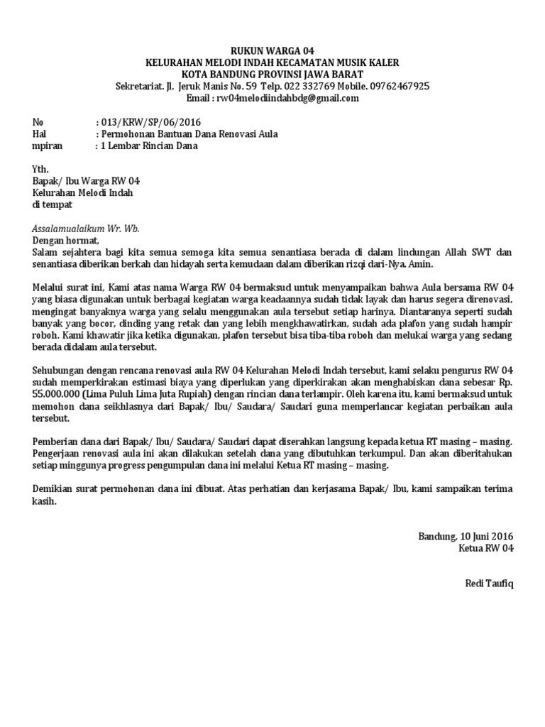 Contoh Surat Permohonan Dana Renovasi | PDF