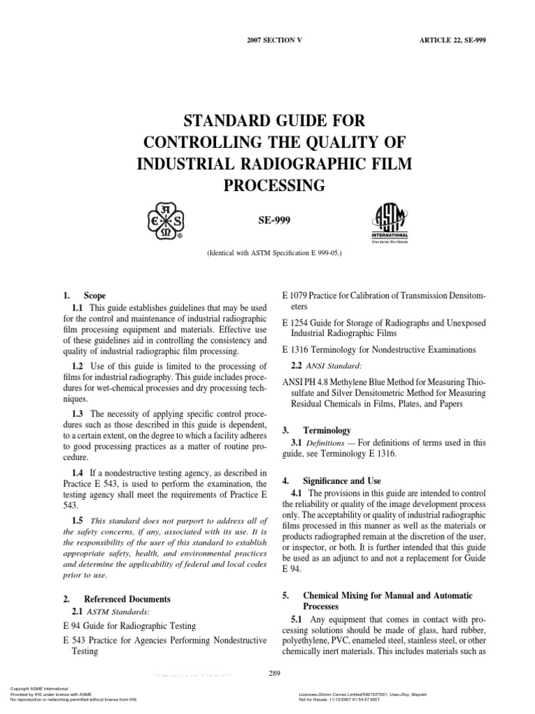 Standard Guide For Controlling The Quality of Industrial Radiographic ...
