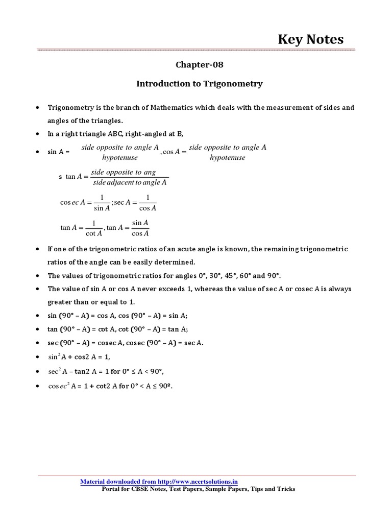 Key Points in Trigonometry Basics | PDF