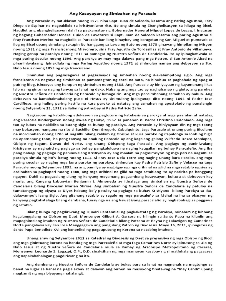 Ang Kasaysayan NG Simbahan NG Paracale | PDF