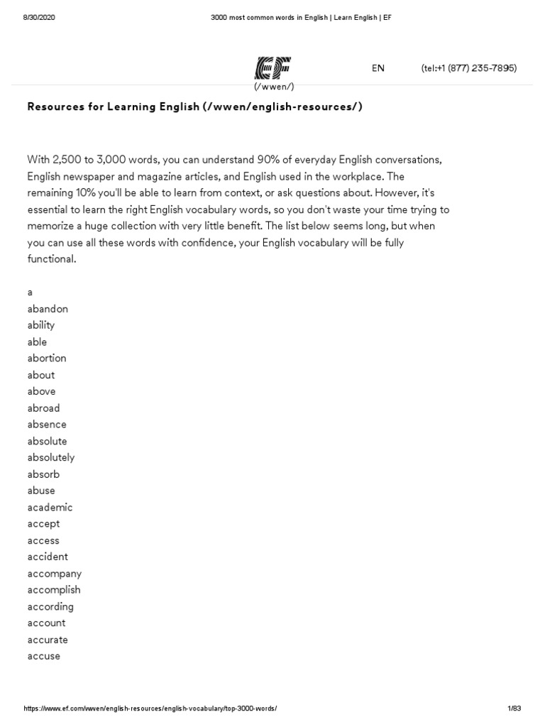 1 3000 Most Common Words in English - Learn English - EF | PDF
