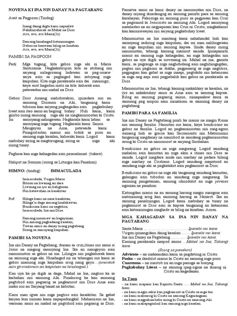 Novena Ki Ina Nin Danay Na Pagtabang | PDF