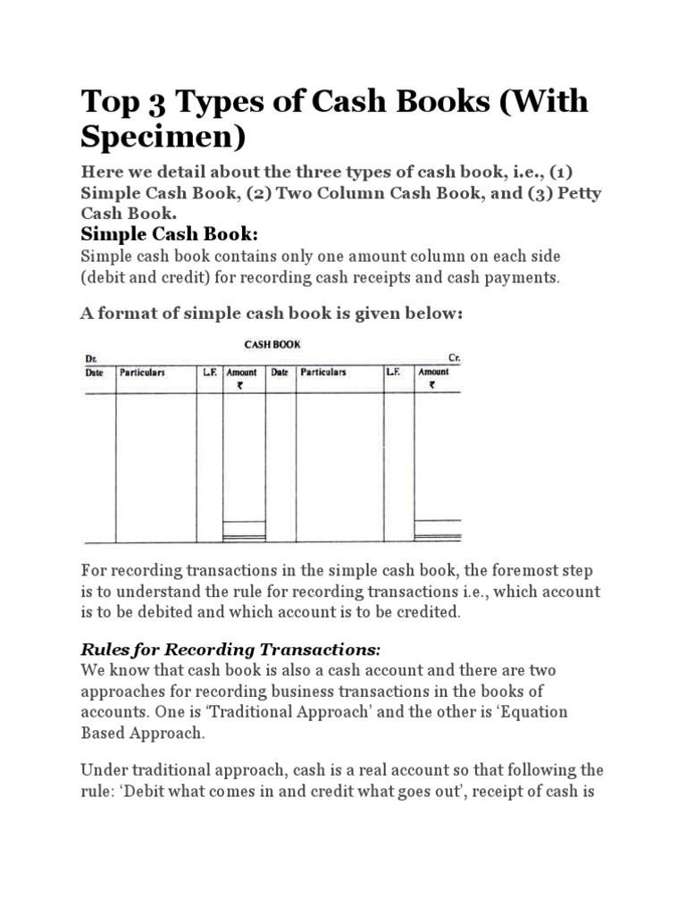 Top 3 Types of Cash Books (With Specimen) | PDF | Bookkeeping | Debits ...