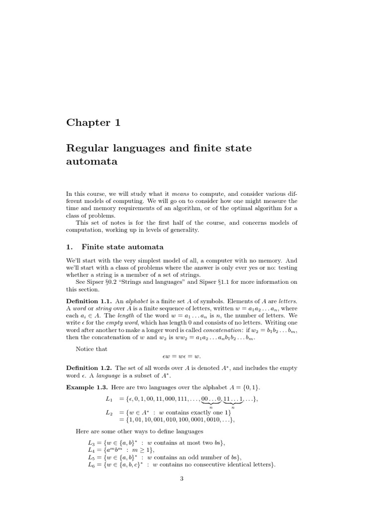 Regular Languages and Finite State Automata | PDF | Regular Expression | Theoretical Computer ...