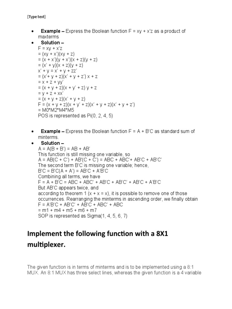 Implement The Following Function With A 8X1 Multiplexer | PDF ...