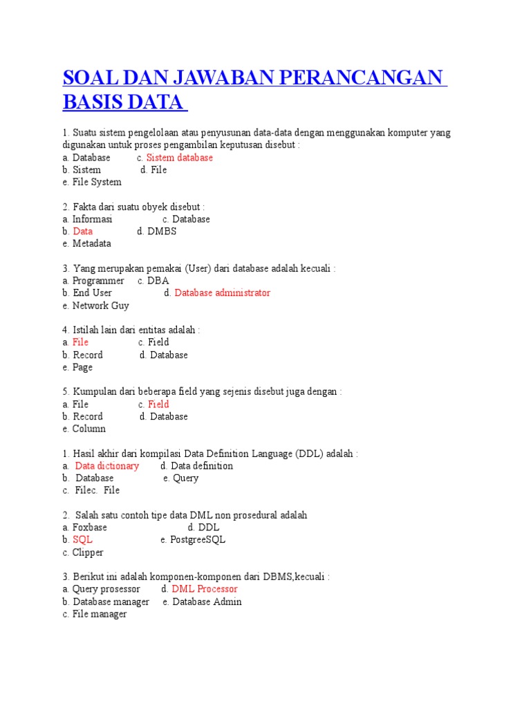 Soal Dan Jawaban Perancangan Basis Data | PDF