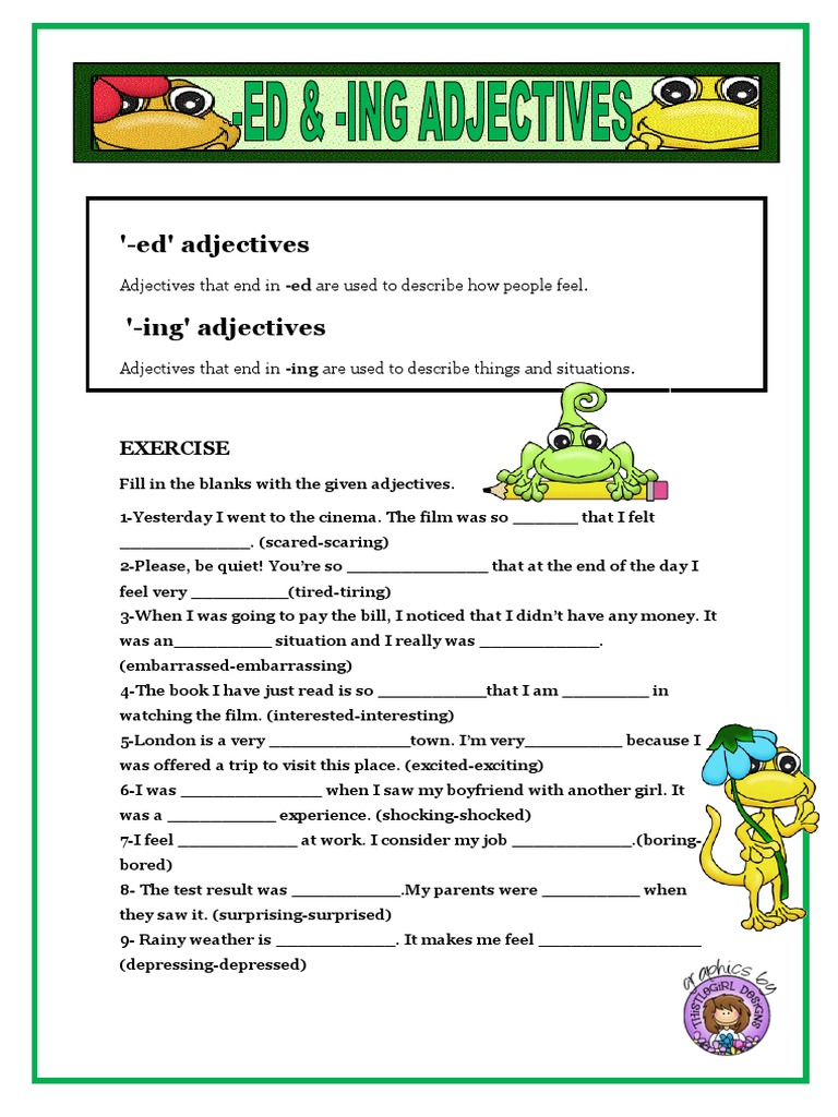 Adjectives Ed Ing Exercises Adjectives Ending In ' Ed' And ' Ing'