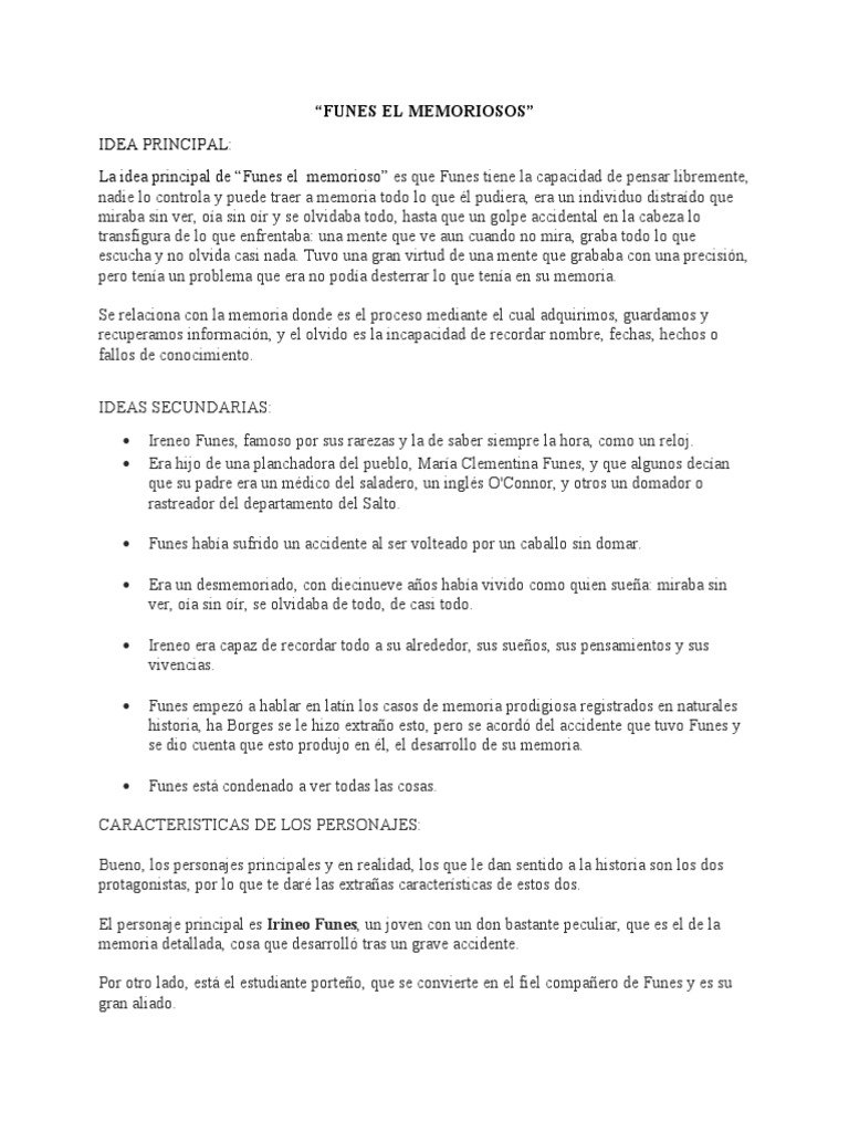 Funes El Memoriosos | PDF | Memoria