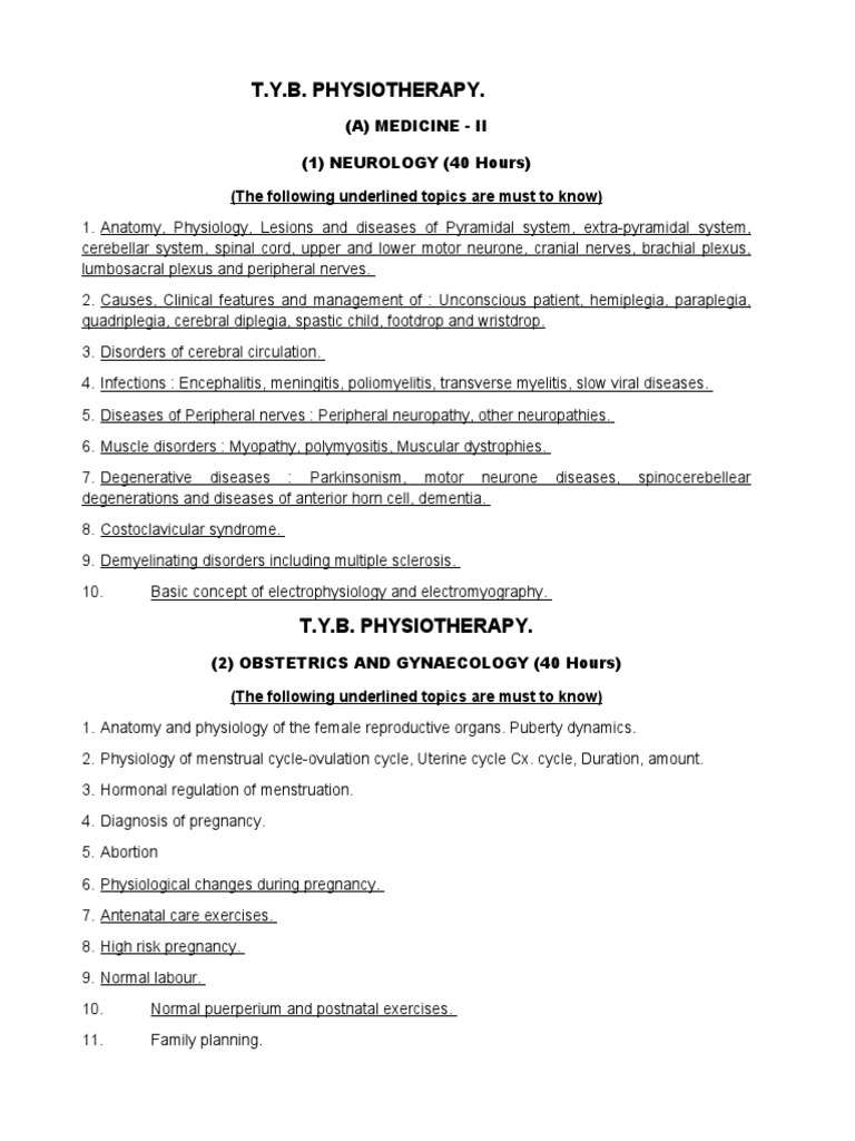 Syllabus of T Y BPT Academic Year 2012-13 | PDF | Cardiothoracic ...