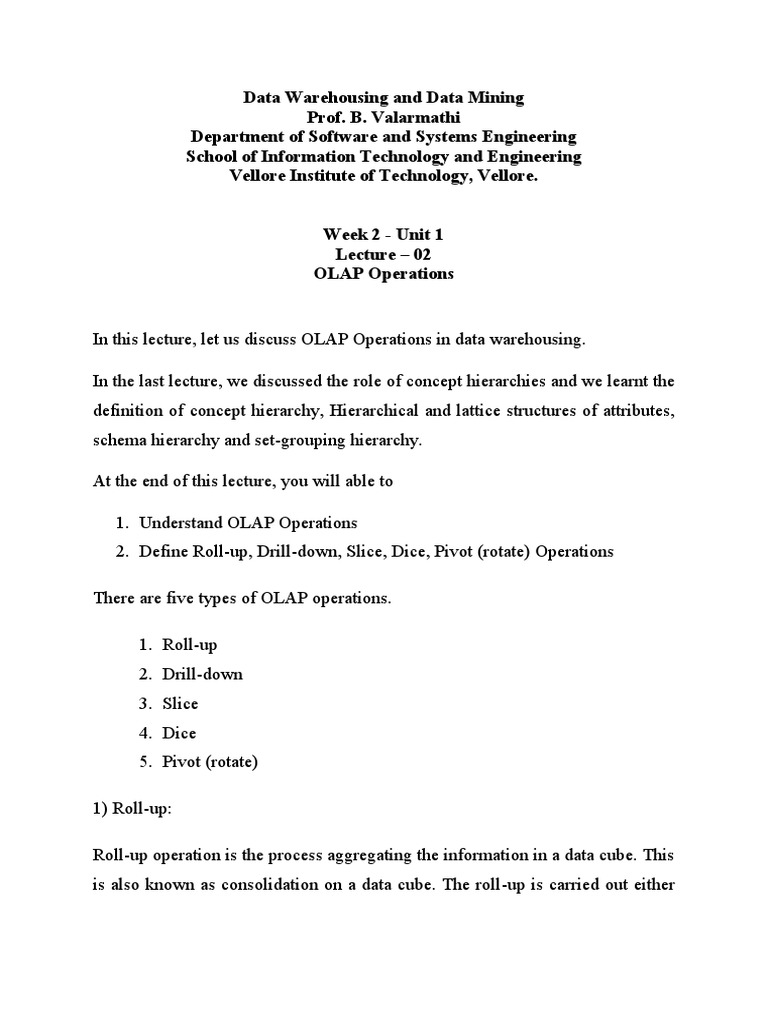 OLAP Operations in Data Warehousing | PDF | Data Warehouse | Data ...