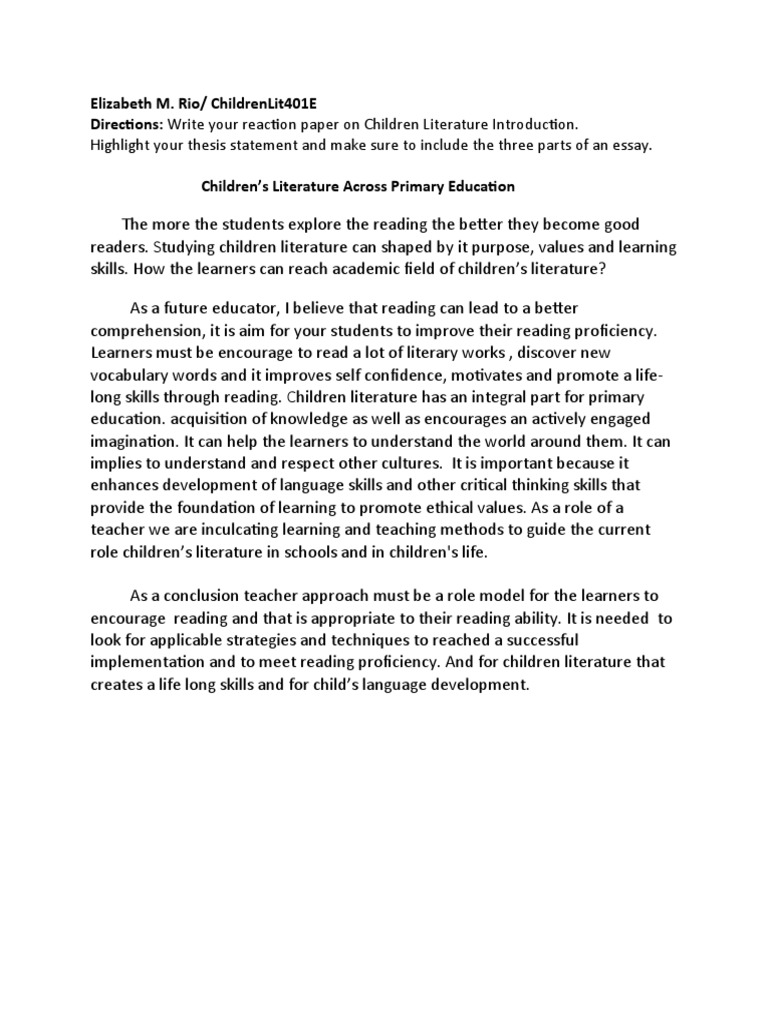 Highlight Your Thesis Statement and Make Sure To Include The Three ...