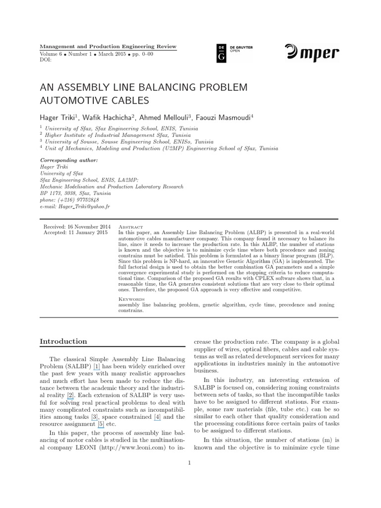 An Assembly Line Balancing Problem Autom20160420-4084-164o0p5 PDF | PDF | Metaheuristic ...