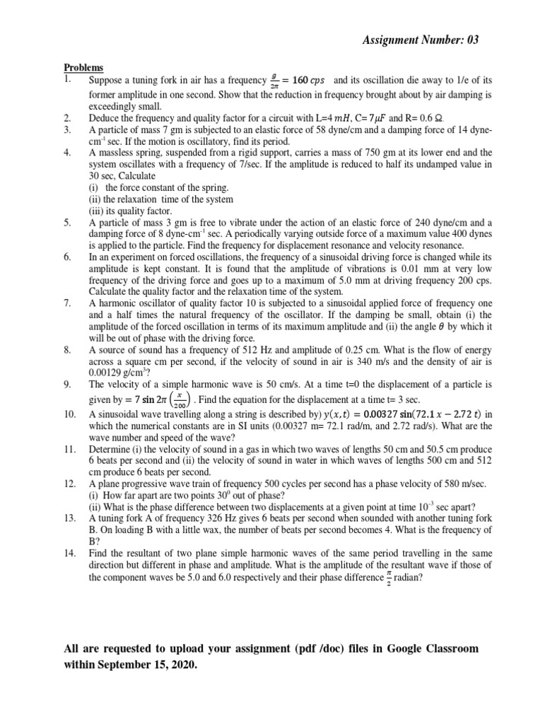 Problems: Assignment Number: 03 | PDF | Waves | Sound