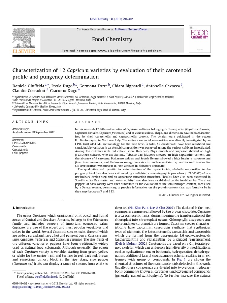 Characterization of 12 Capsicum Varieties by Evaluation of Their ...