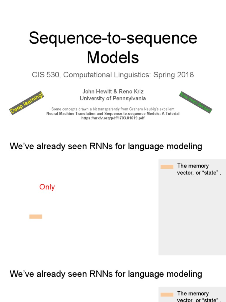 Sequence-To-Sequence Models: CIS 530, Computational Linguistics: Spring ...