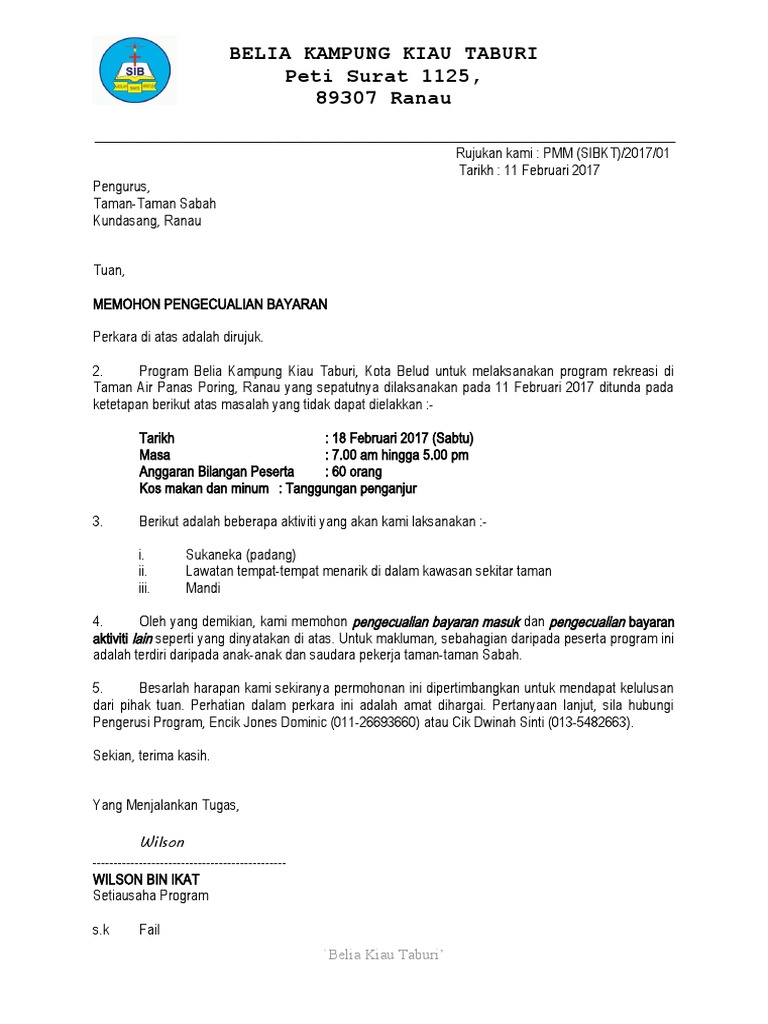 Surat Pengecualian Masuk Poring 2017 | PDF