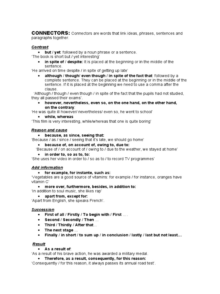 CONNECTORS | PDF | Language Arts & Discipline | Foreign Language Studies