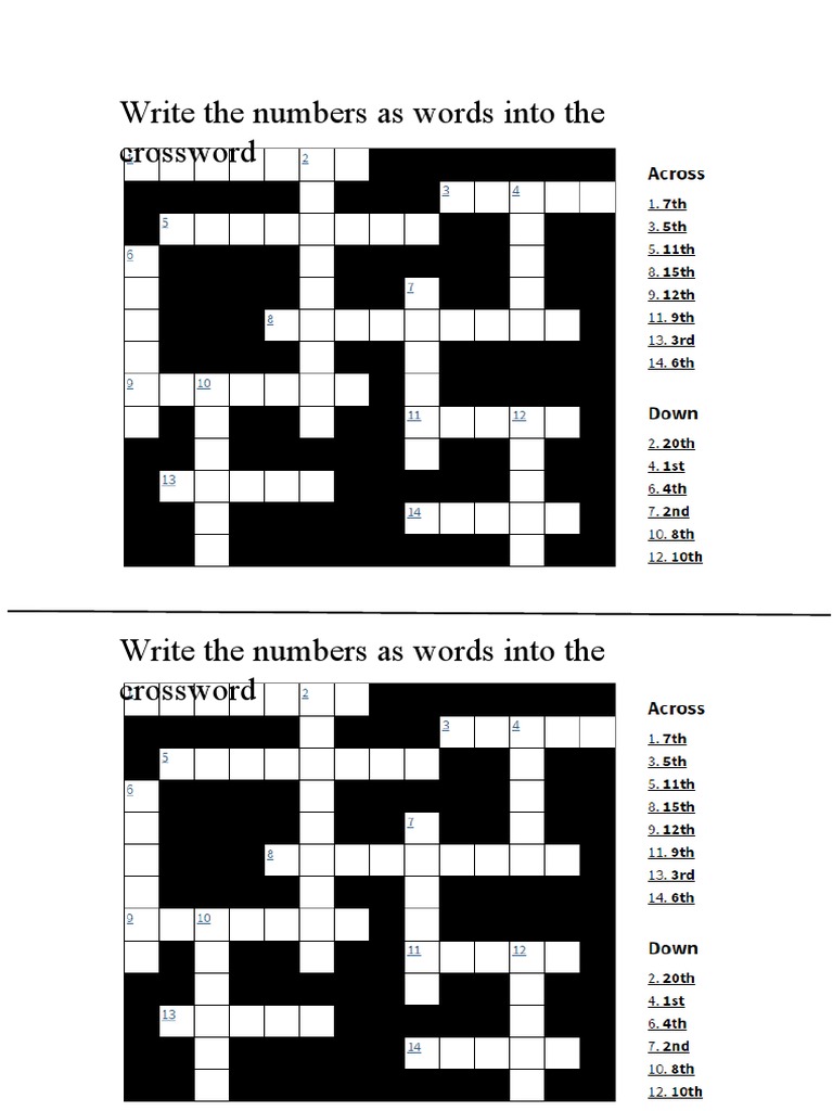 Number Words Crossword Guide | PDF