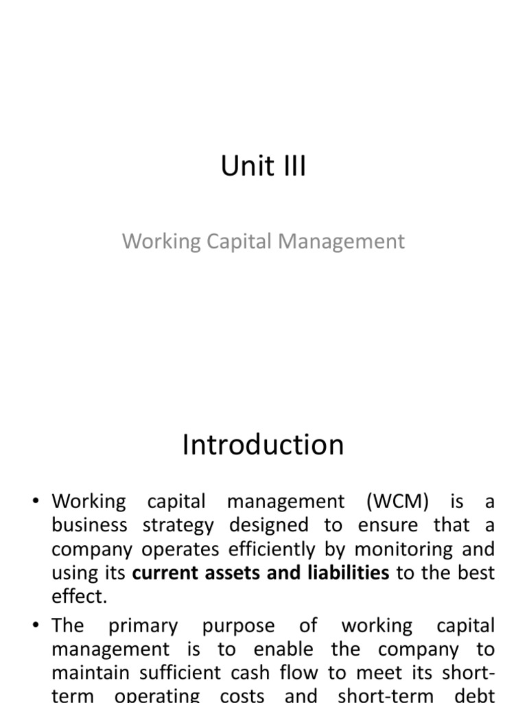 Unit III: Working Capital Management | PDF | Working Capital | Balance ...