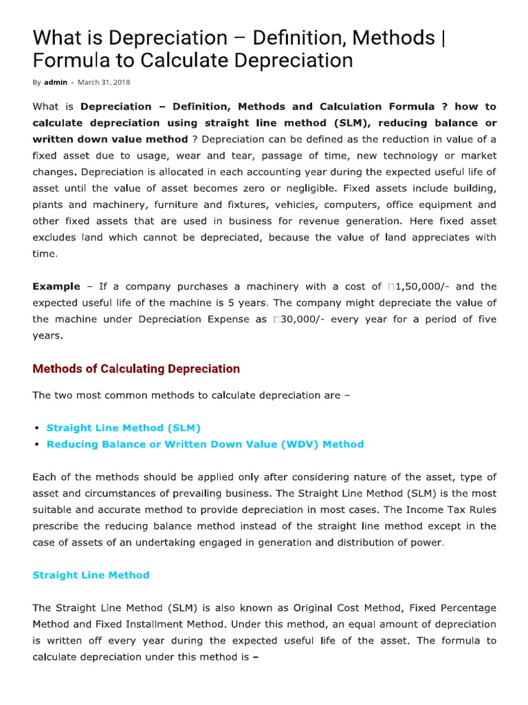 What Is Depreciation - Definition, Methods - Formula To Calculate ...
