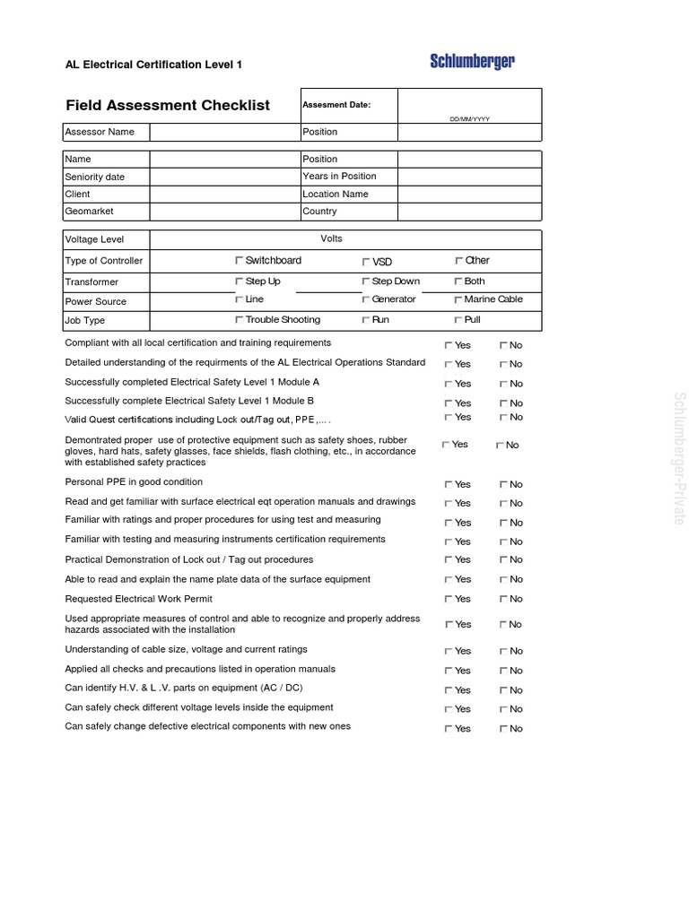 AL Electrical Field Assessment - Level 1 Rev 2016 | PDF | Personal ...