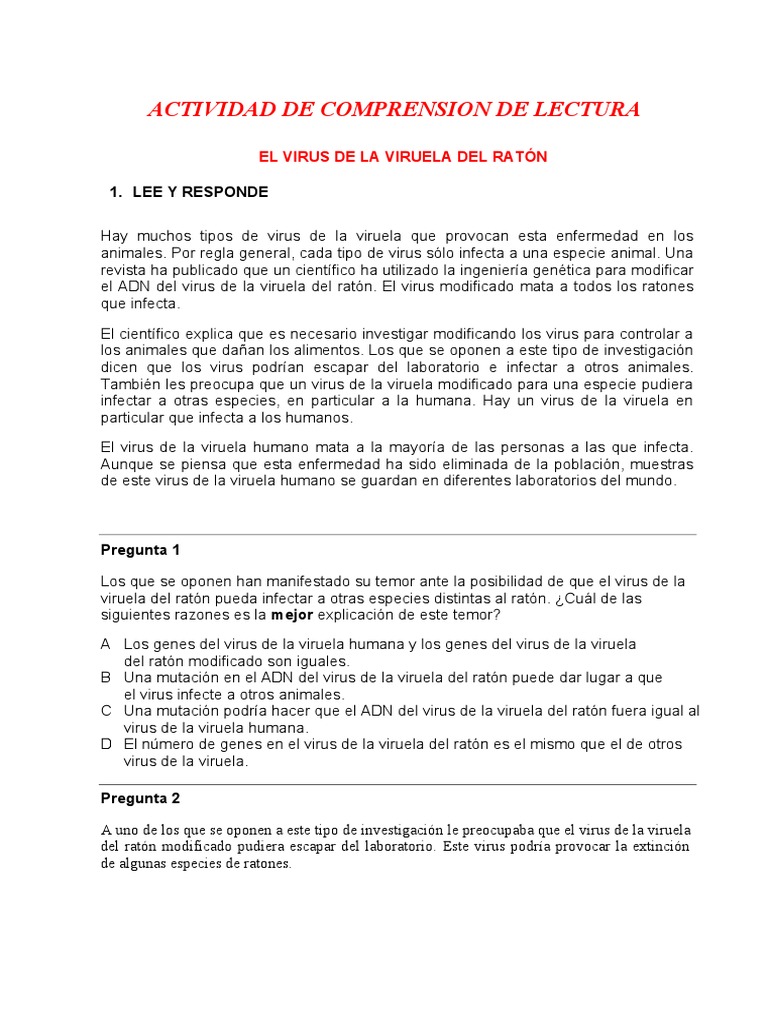 Tarea 1 Ejercicio de Comprención Lectora y Redacción | PDF | Viruela ...