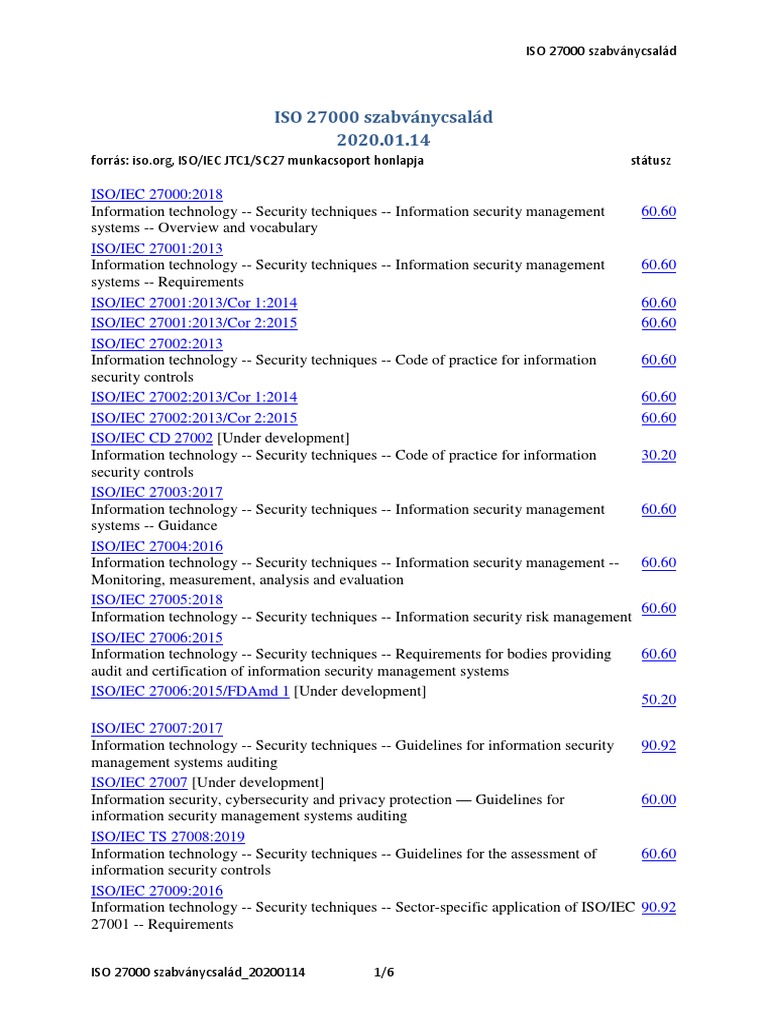 ISO 27000 Szabványcsalád 20200114 | PDF | Information Security | Security Engineering