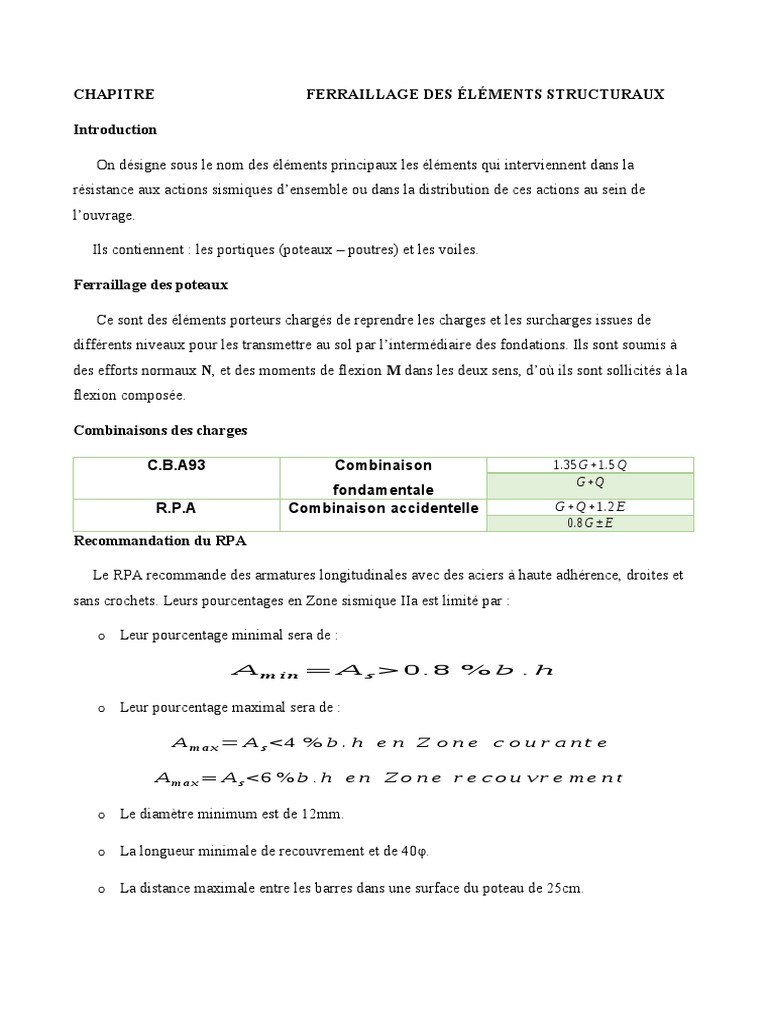Ferraillage des Poteaux et Poutres | PDF | Flexion (matériau) | Béton armé
