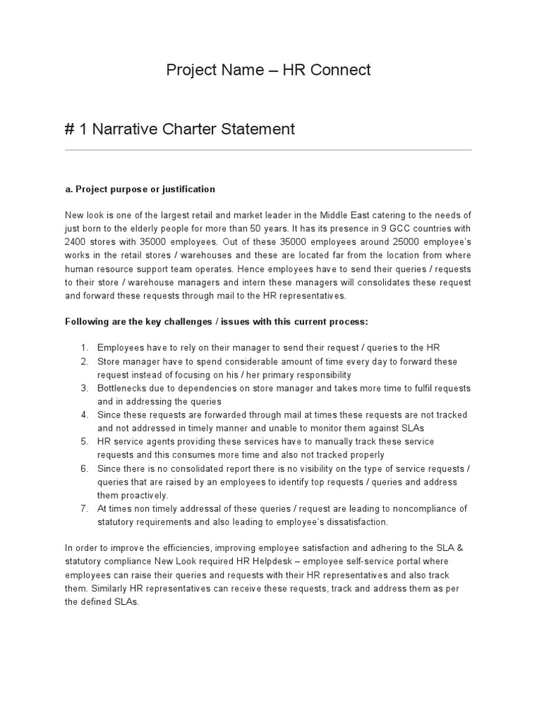 Project Work - Narrative Charter Statement | PDF | Service Level ...
