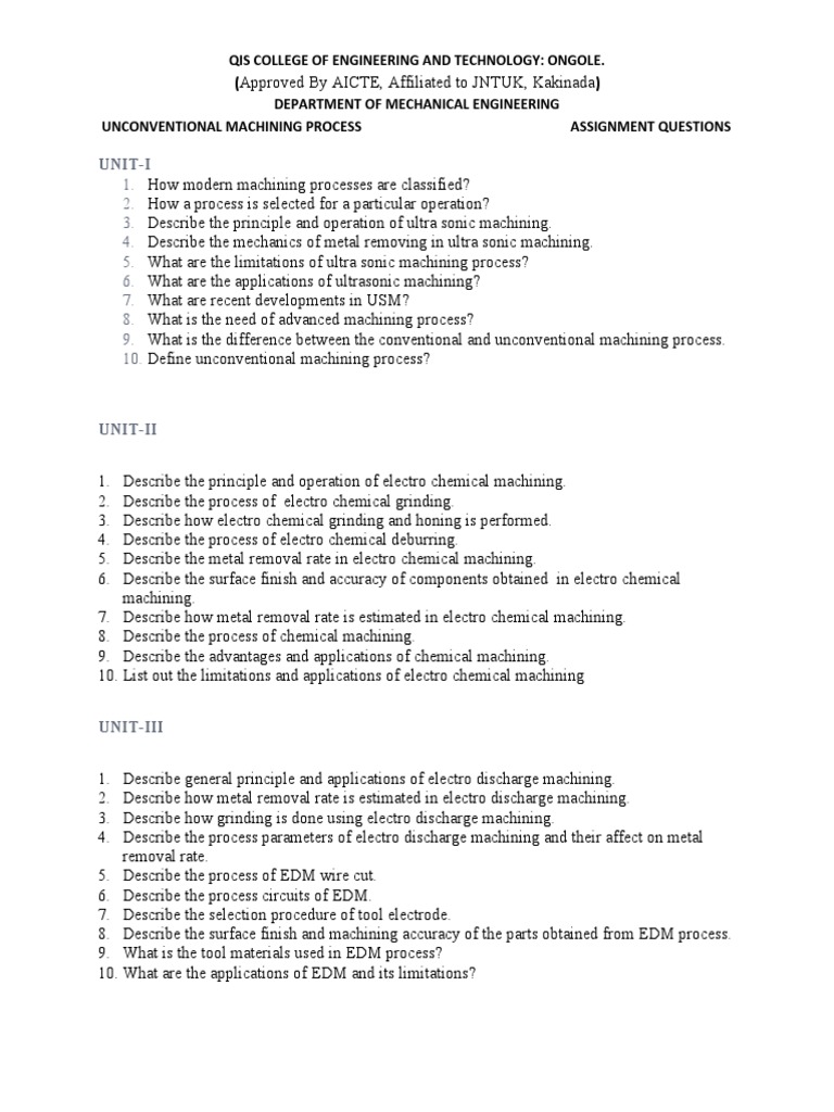 Unconventional Machining Process Questions | PDF | Machining | Plasma ...
