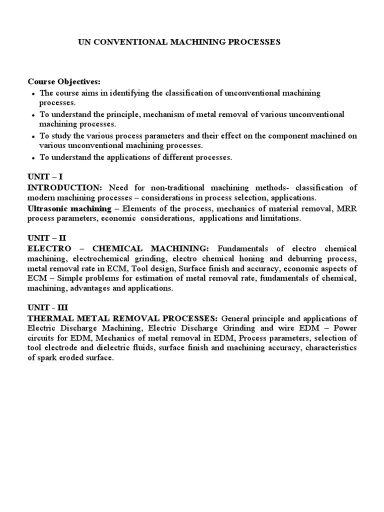 Un Conventional Machining Processes Syllabus | PDF | Machining ...