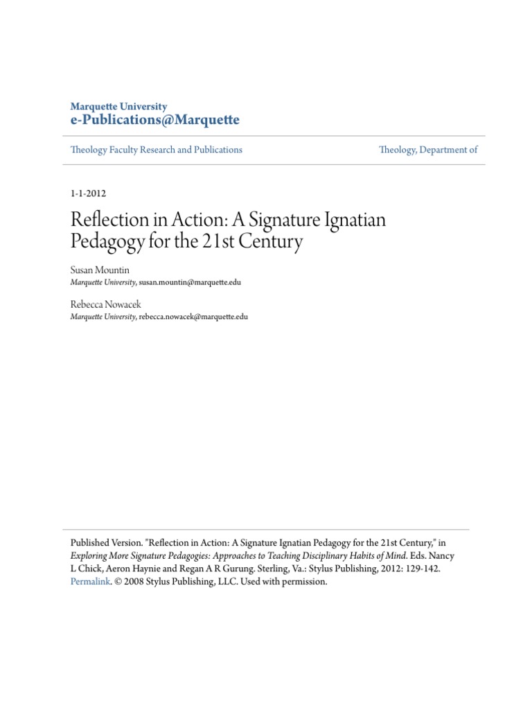Reflection in Action: A Signature Ignatian Pedagogy For The 21st ...