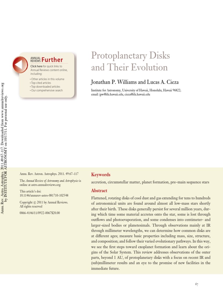 Protoplanetary Disks and Their Evolution: Further | Download Free PDF ...