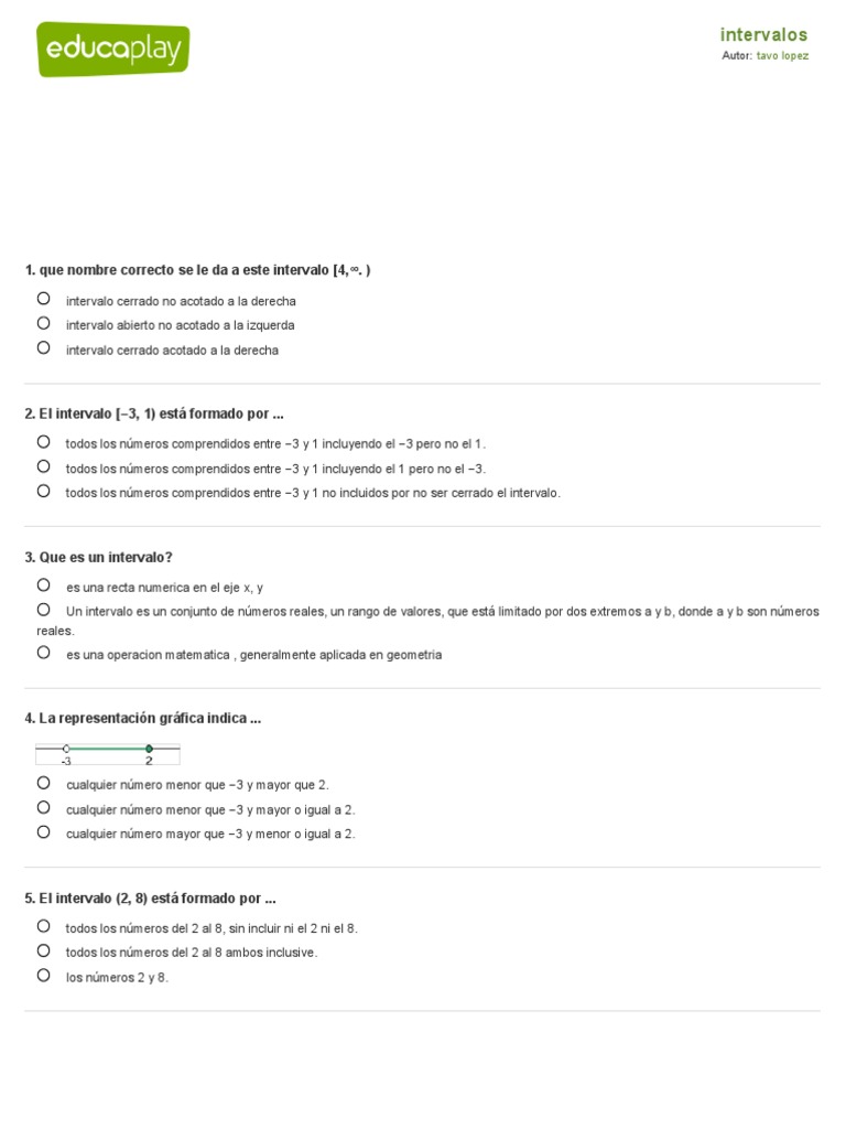Imprimir Test - Intervalos (Matemáticas - 8º Secundaria - Intervalos ...