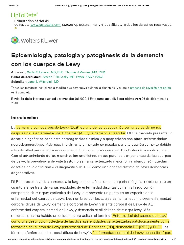 Epidemiology, Pathology, and Pathogenesis of Dementia With Lewy Bodies ...