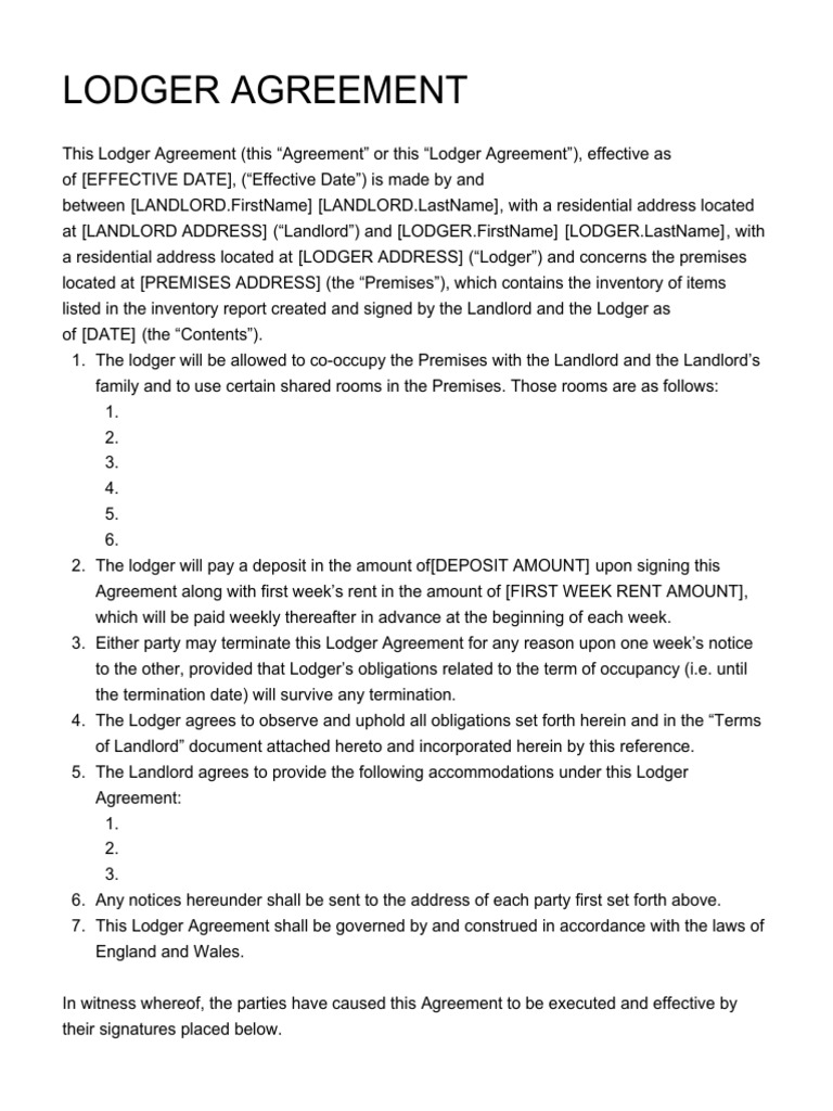 Lodger Agreement PDF | PDF | Landlord | Property Law