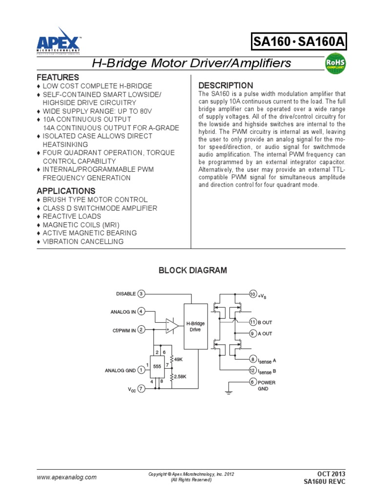 H-Bridge Motor Driver/Amplifiers: SA160 SA160A | PDF | Amplifier ...