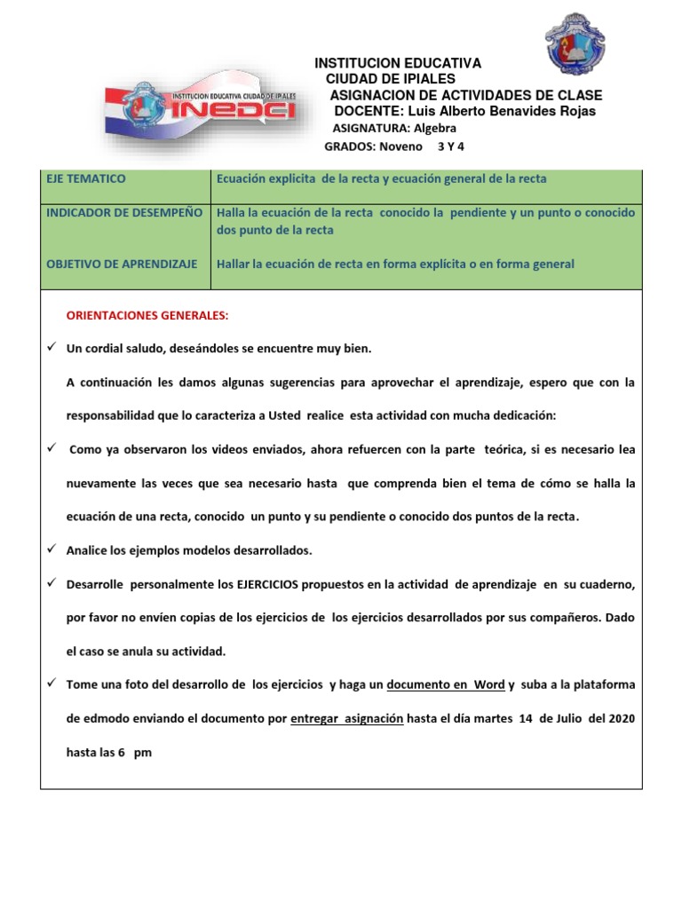 Ecuación Explicita y General de La Recta | PDF | Línea (geometría ...