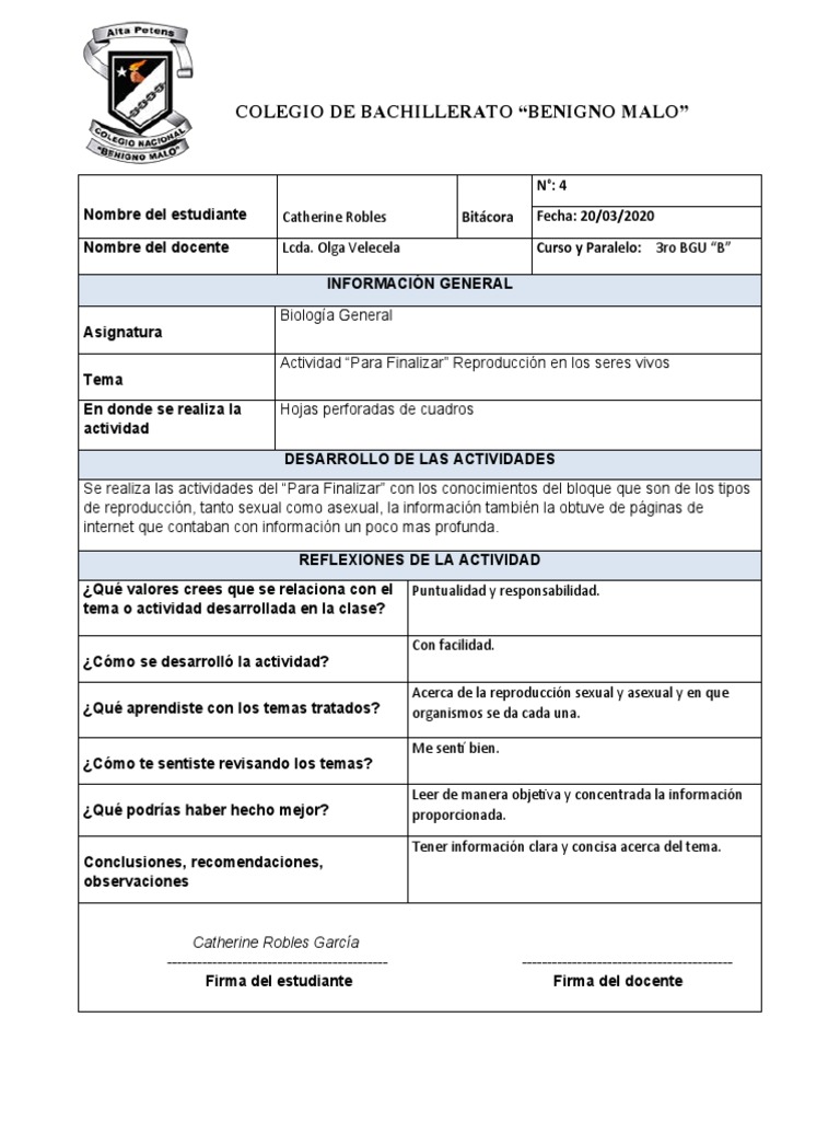 Bitacora 4 Reproduccion en Los Seres Vivos | PDF