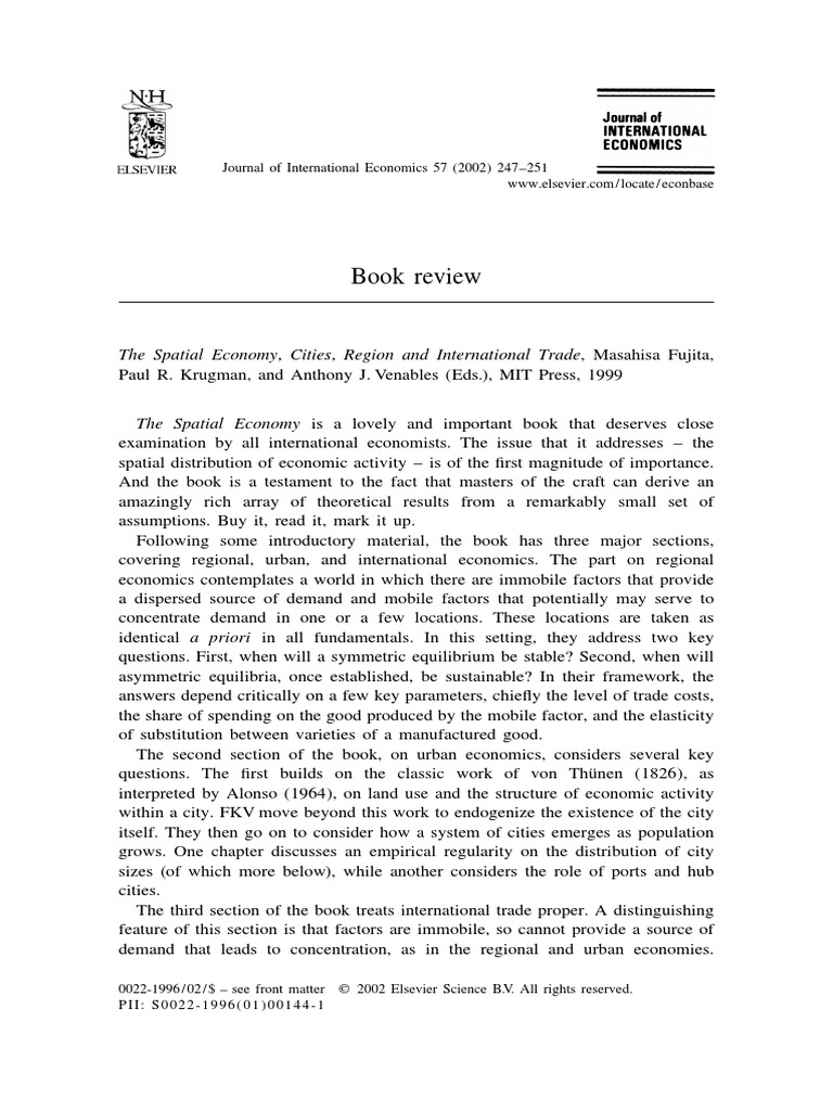 Book Review: The Spatial Economy | PDF | Economic Equilibrium | General ...