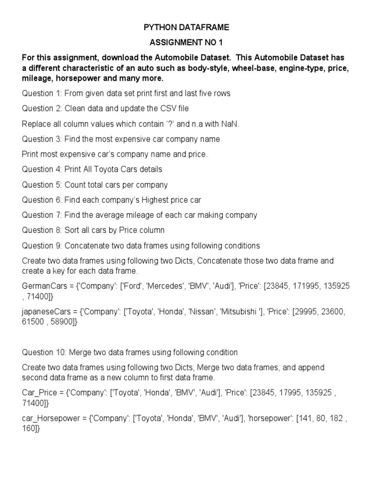 Python Dataframe Assignment No 1 | PDF