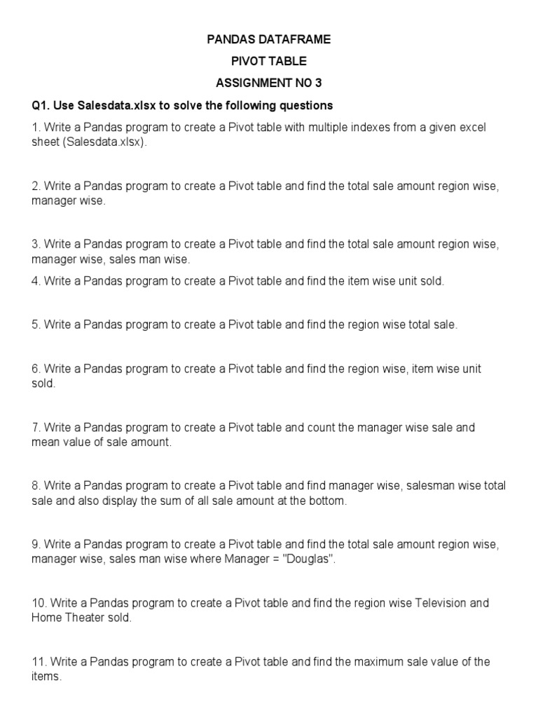 Pandas Dataframe Assignment No 3 Pdf Data Management Applied Mathematics