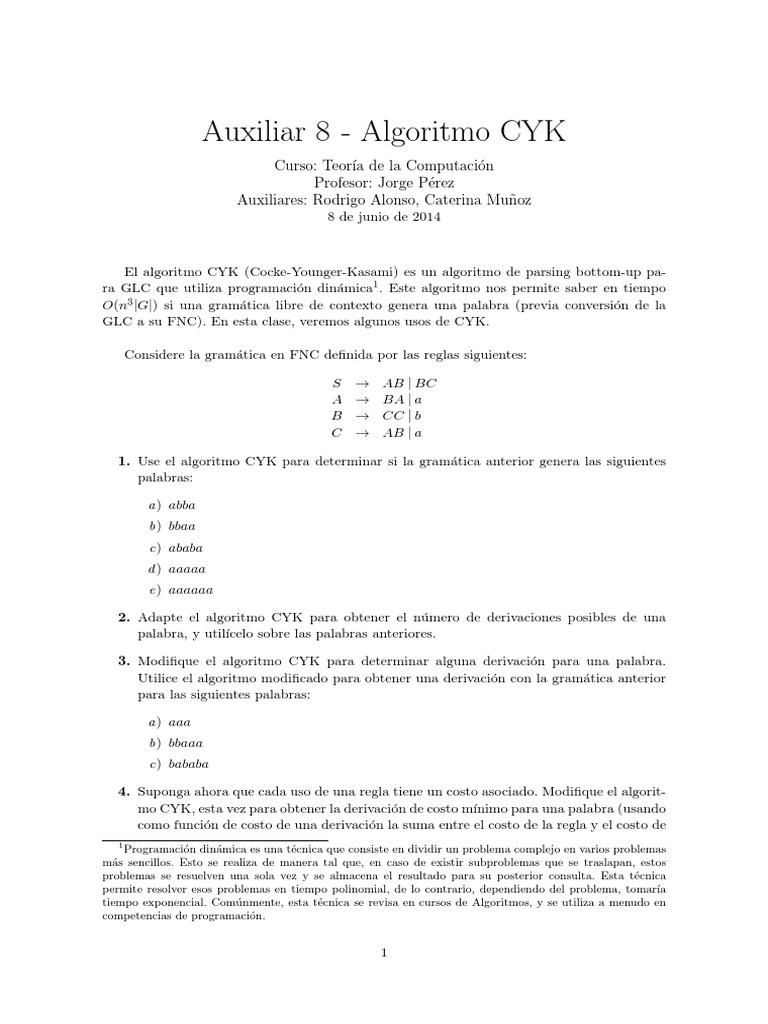 Auxiliar 8 Algoritmo CYK | PDF | Programación dinámica | Algoritmos