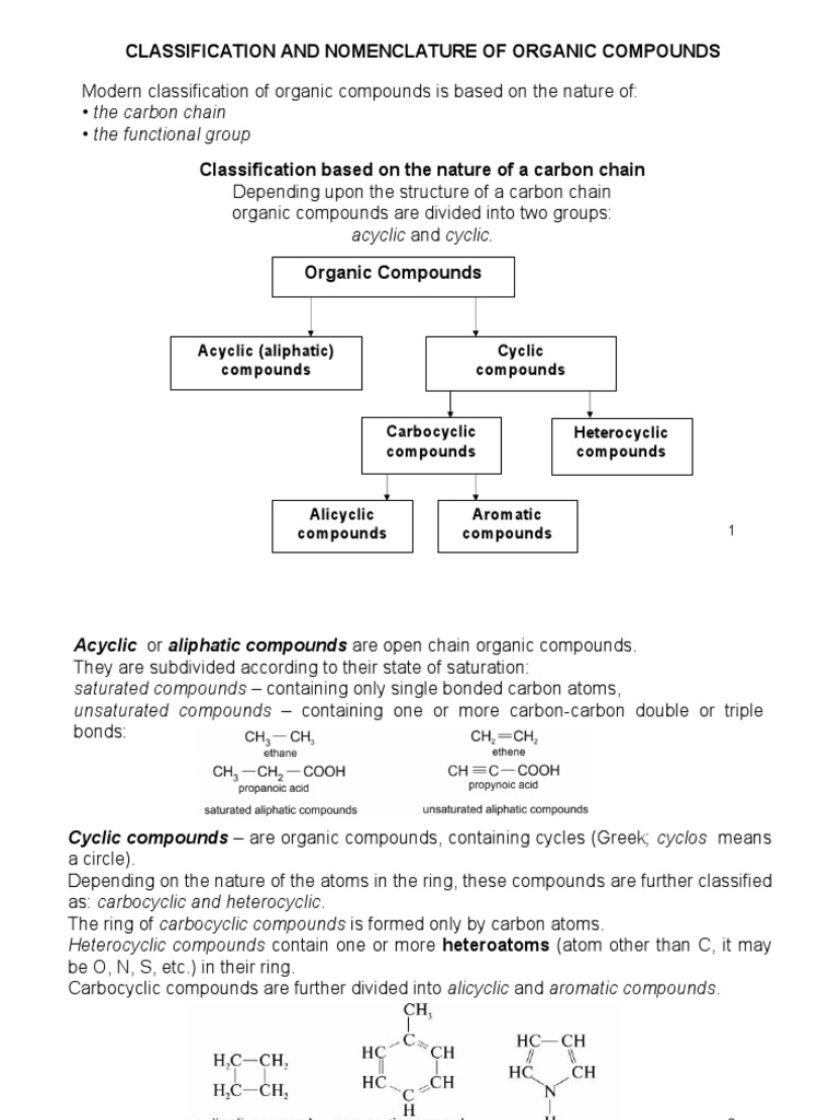 Classification and Nomenclature of Organic Compounds | PDF | Functional ...