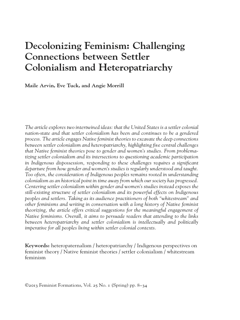 Decolonizing Feminism Challenging Connections Between Settler ...