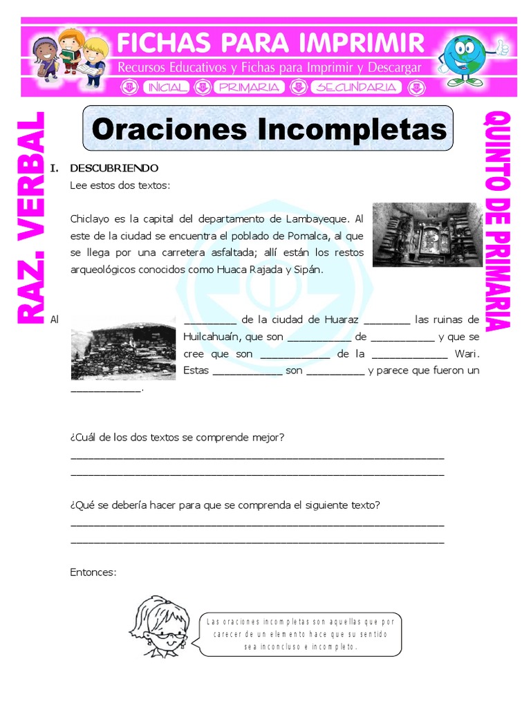 Hojas De Trabajo De Oraciones Incompletas 1739664 | Oraciones