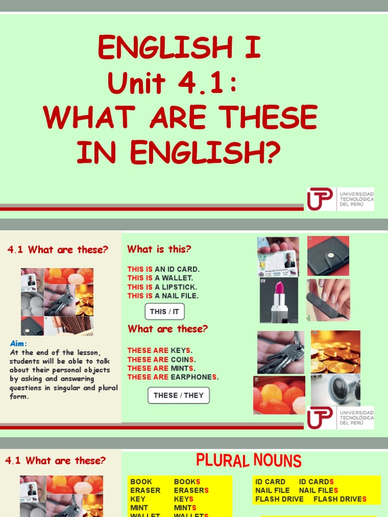 English I Unit 4.1: What Are These in English? | PDF | Classroom ...
