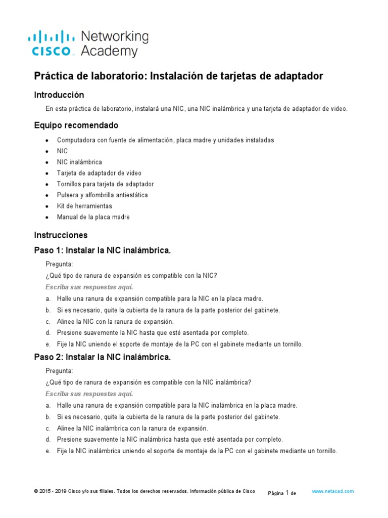 2.1.5.6 Lab - Install Adapter Cards | PDF